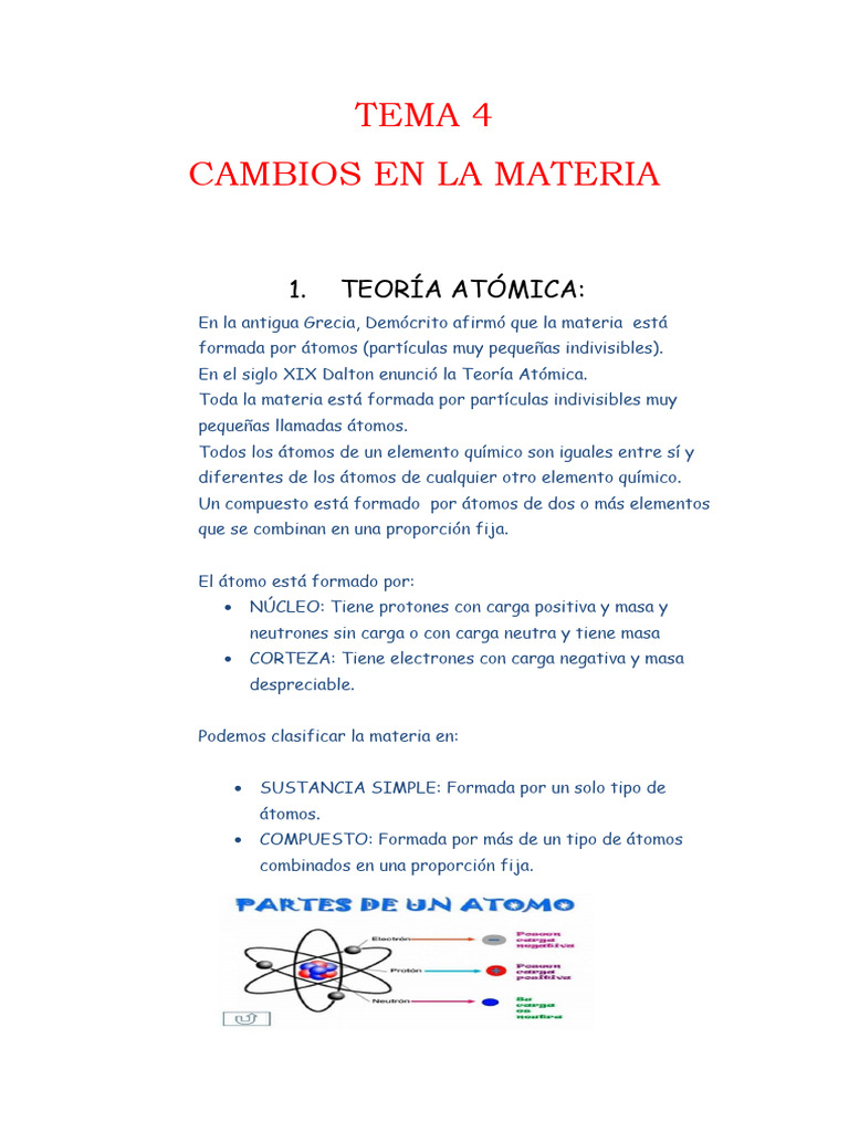 TEMA 4 Fyq | PDF | Átomos | Reacciones químicas
