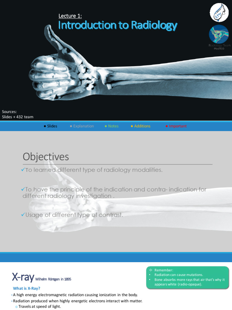L1 - Introduction To Radiology | PDF | X Ray | Magnetic Resonance Imaging