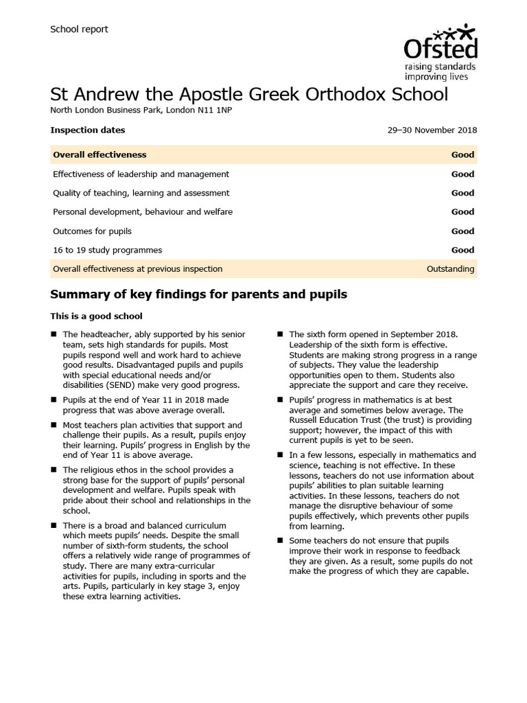 STA Ofsted - Report November 2019 | PDF | Teachers