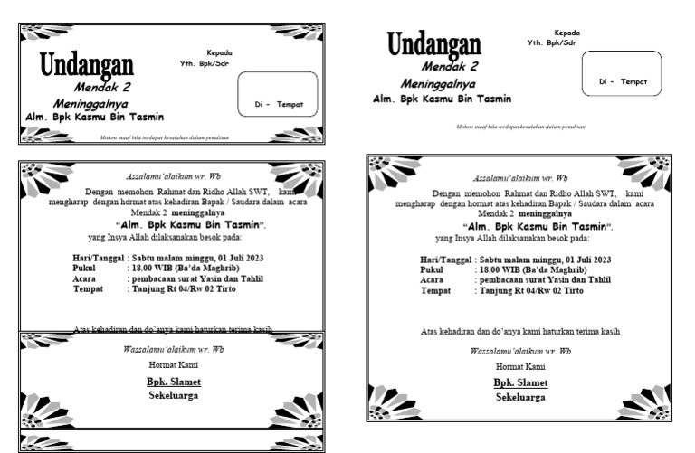 Template Undangan Untuk Fotocopy - Mendak Pisan | PDF
