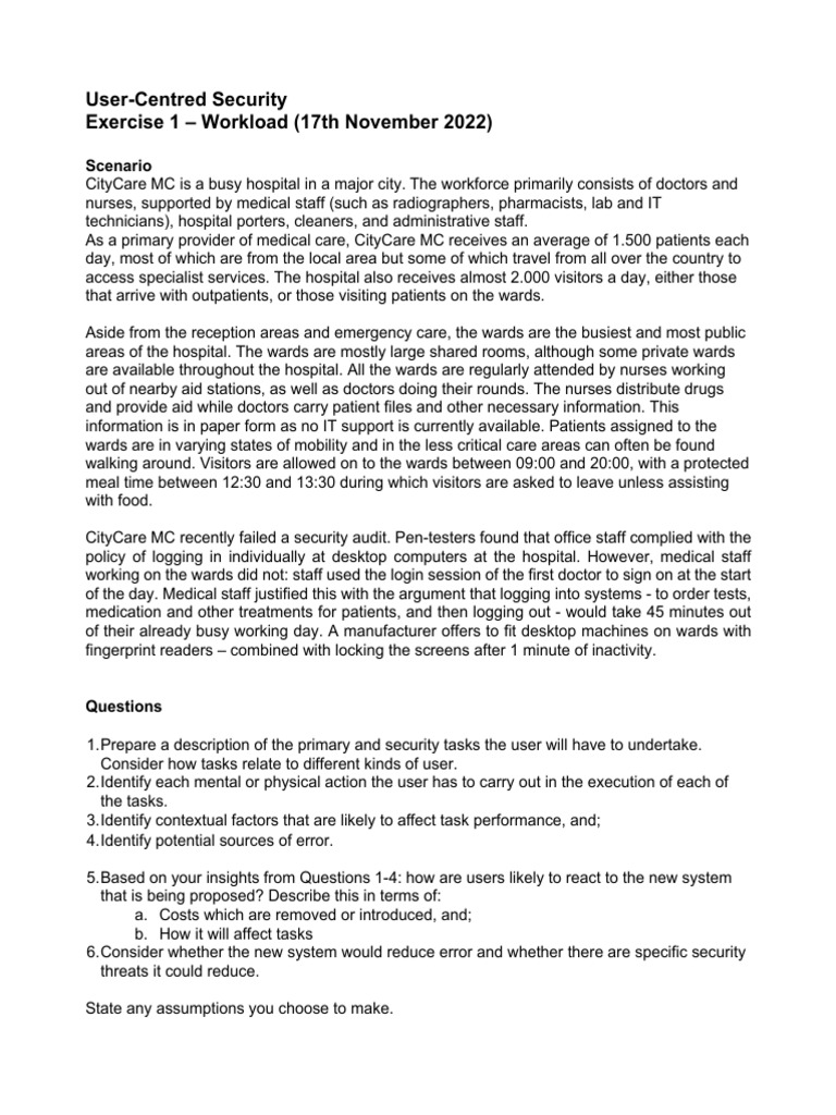 1 (UCS) - Introduction - Exercise1 | PDF | Hospital | Nursing