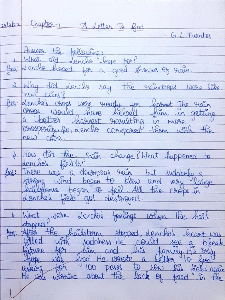English CW Notes-A Letter To God. | PDF