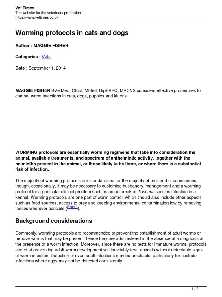 Worming Protocols in Cats and Dogs | PDF | Medical Specialties | Parasitology