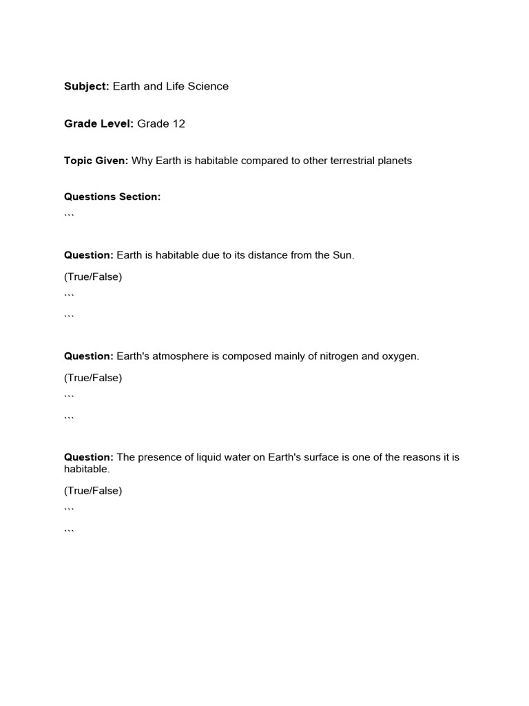Quiz - Earth and Life Science | PDF | Earth | Planetary Habitability