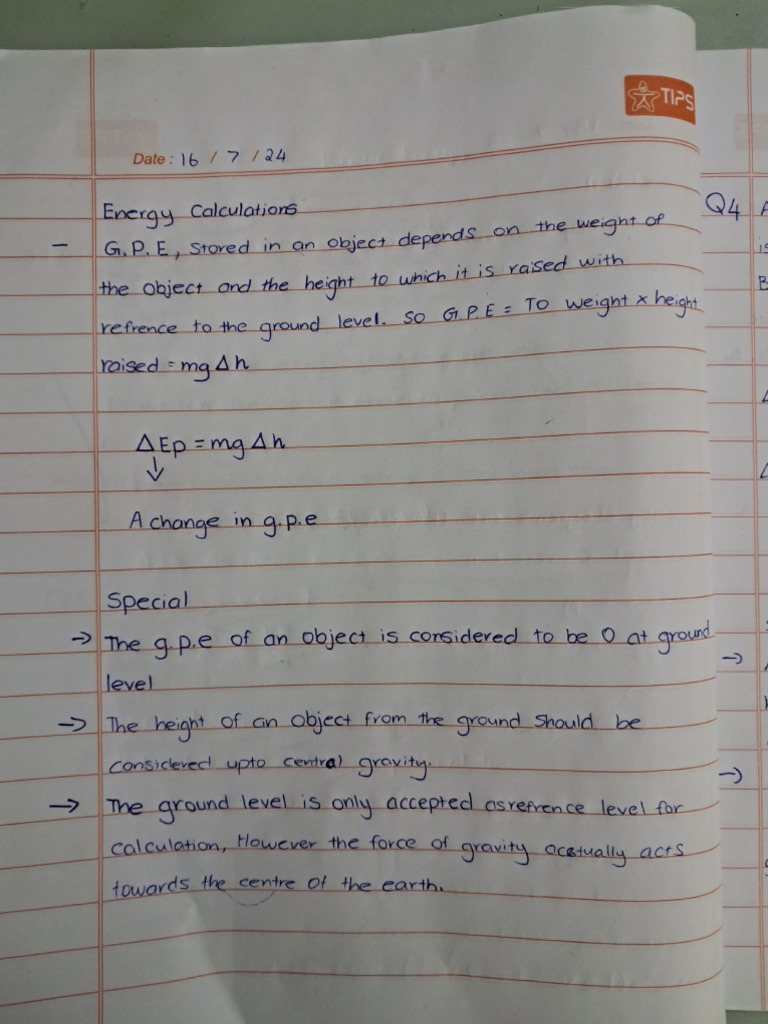 Energy Calculation Notes | PDF | Gravity | Motion (Physics)