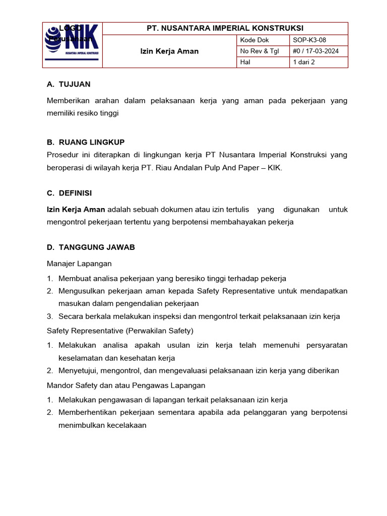 25.izin Kerja Aman | PDF