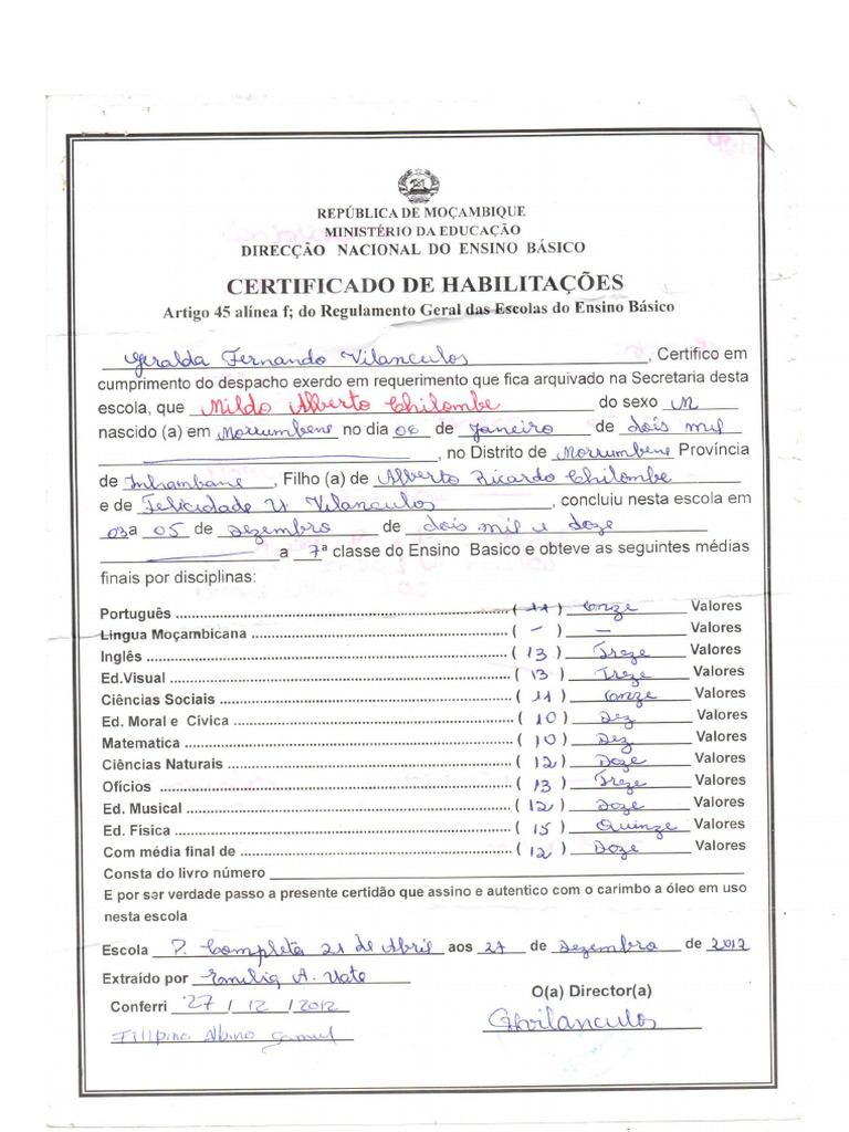 Certificado 7 Classe | PDF