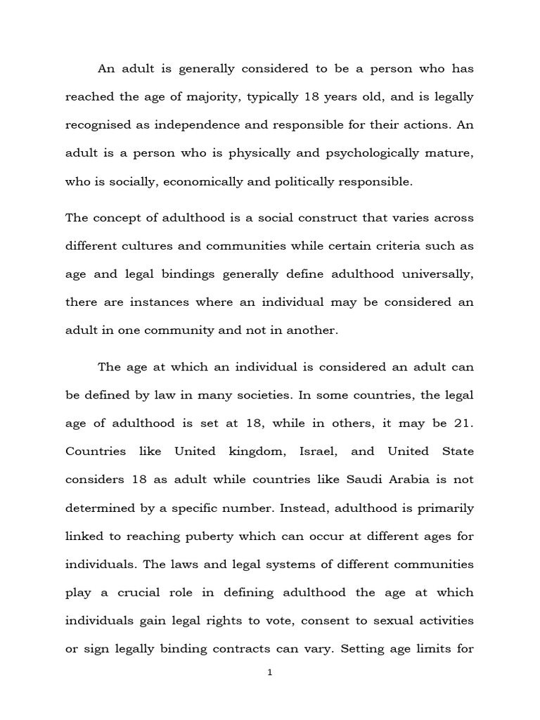 An Adult Is Generally Considered To Be A Person Who Has Reached The Age ...