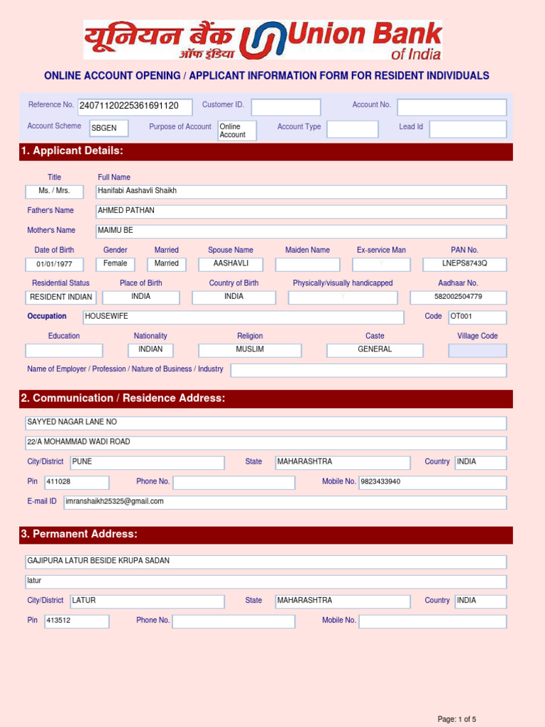 Application_Form_Account_Opening11072024082624 | Download Free PDF ...