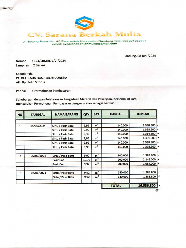Material Pasir Sirtu & Pasir Cor PT Bhi CV SBM | PDF