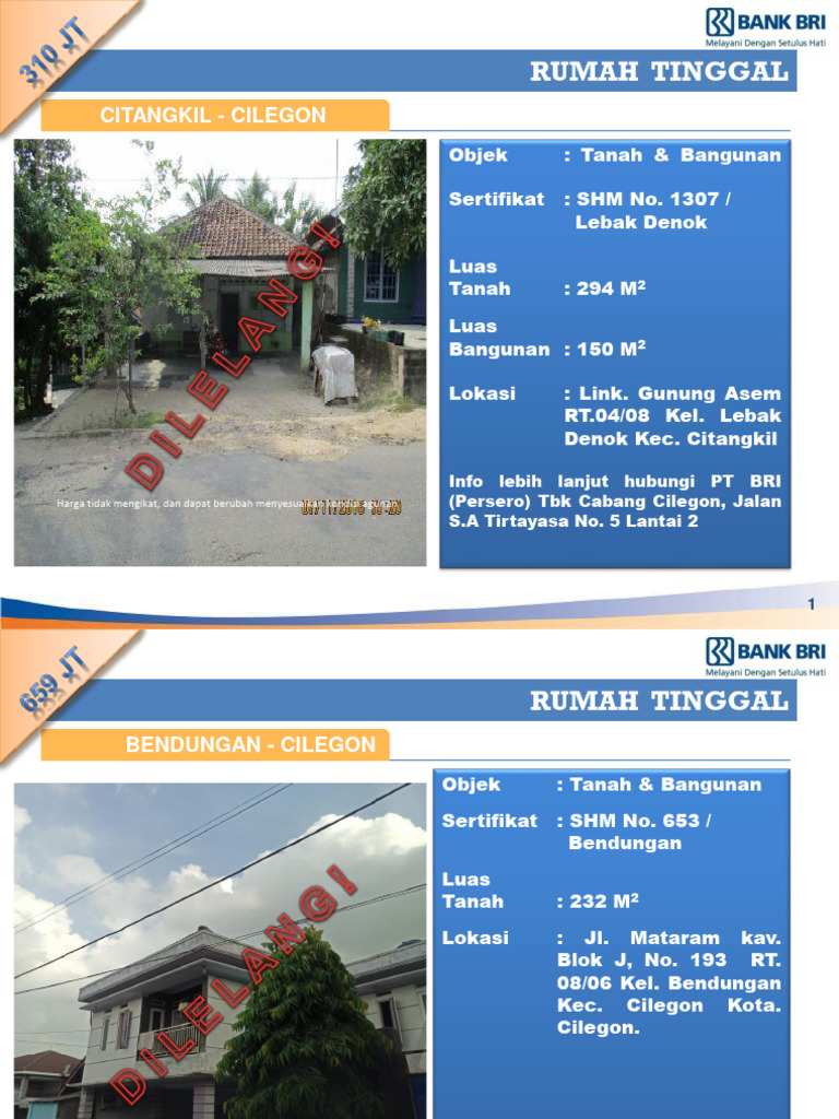 Katalog Lelang BRI Cilegon 2024 | PDF