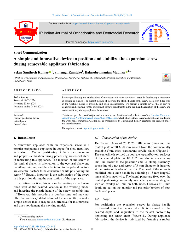 A Simple and Innovative Device To Position and Stabilize The Expansion ...