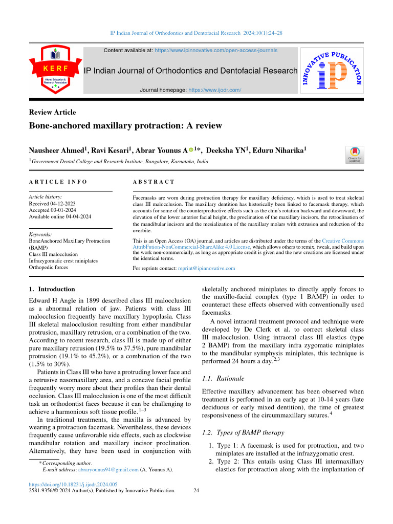 Bone-Anchored Maxillary Protraction: A Review: IP Indian Journal of ...