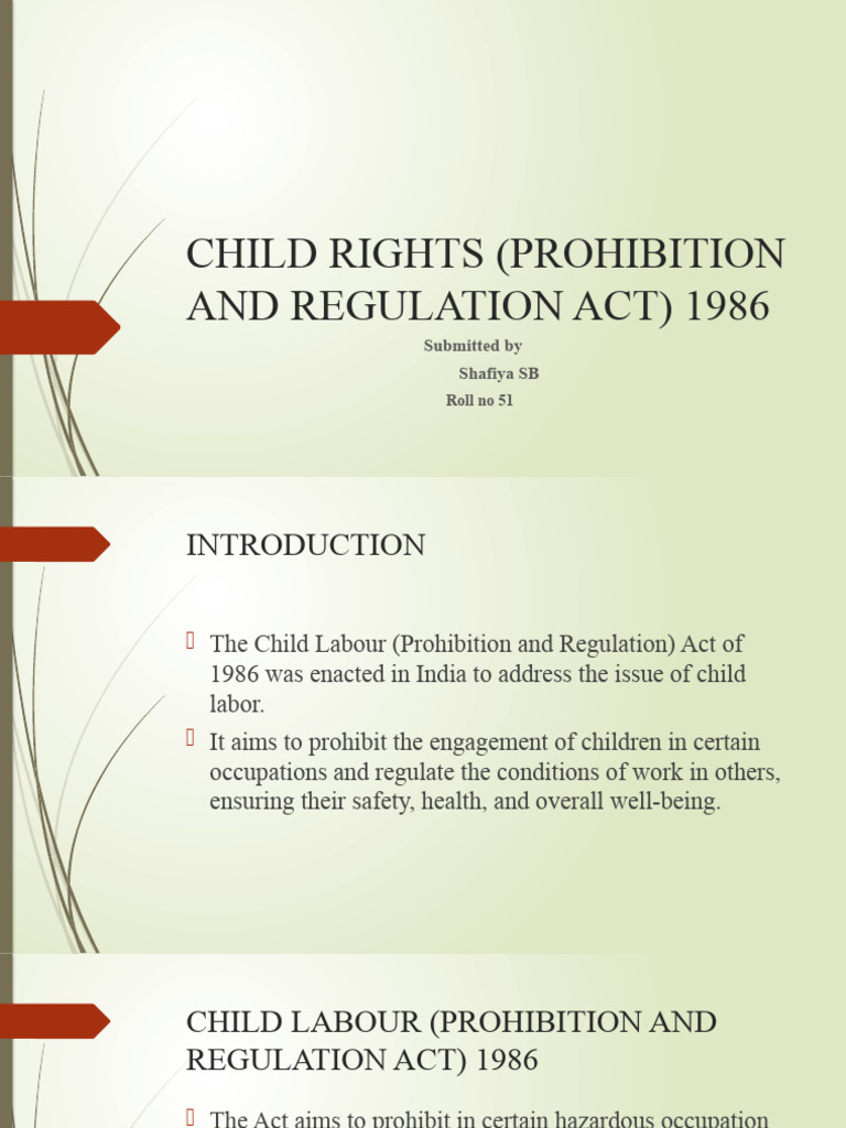 Child Rights (Prohibition and Regulation Act) | PDF | Child Labour ...