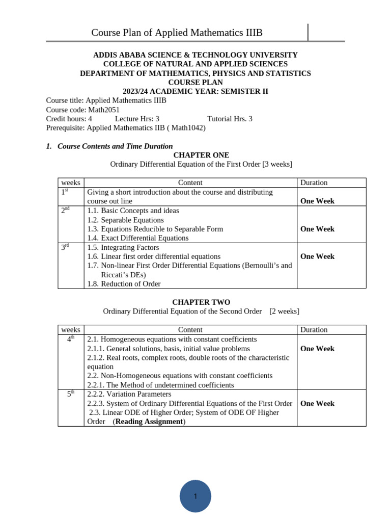 Applied Mathematics III Course Plan | PDF | Ordinary Differential ...