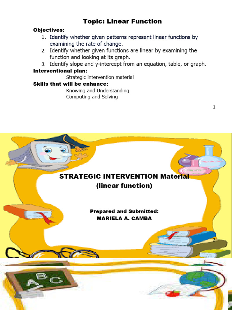 Strategic Intervention Plan in Linear Function | PDF | Equations | Mathematical Relations
