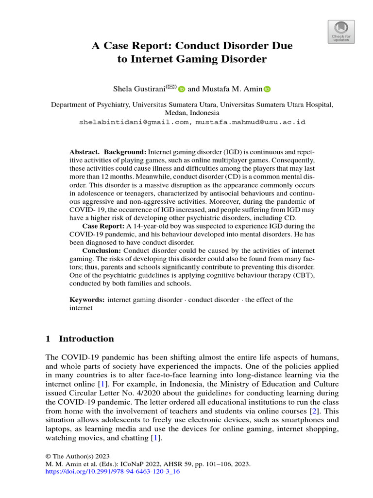 A Case Report: Conduct Disorder Due To Internet Gaming Disorder | PDF ...