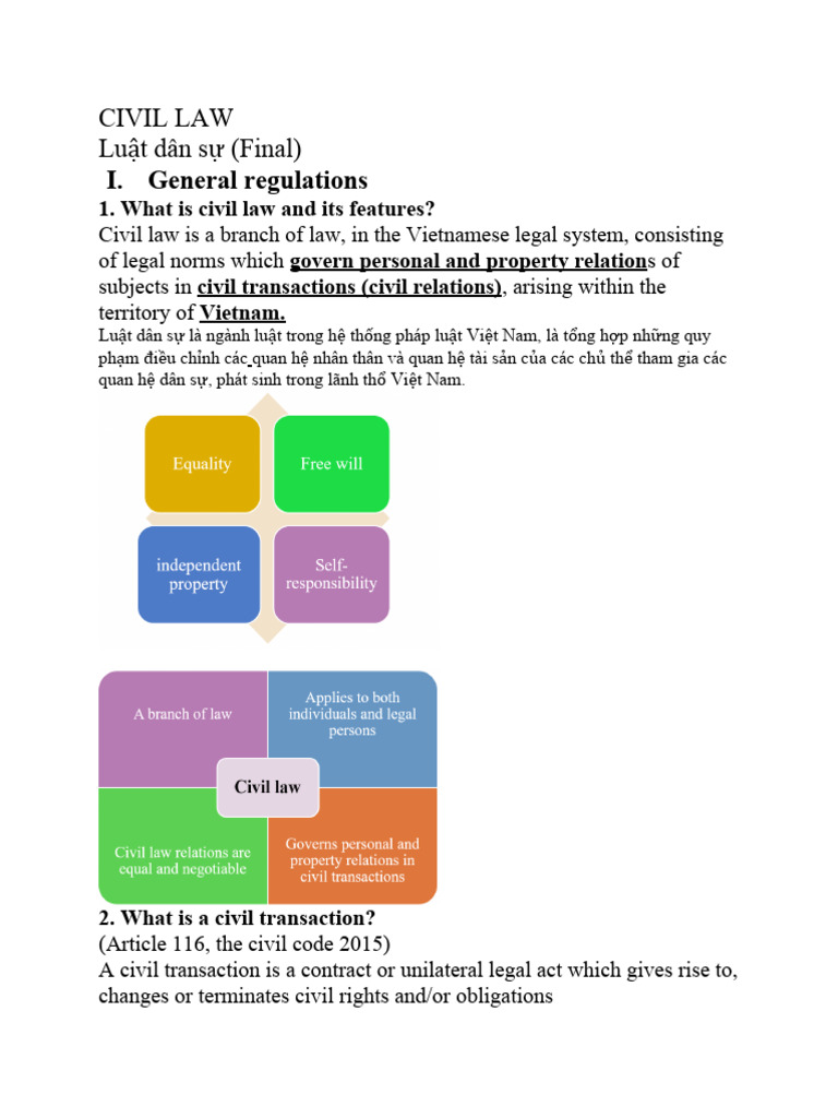 I. General regulations: Civil Law Lu ật dân sự (Final) | PDF