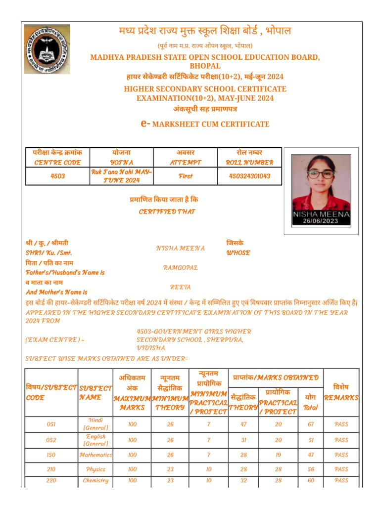 Nisha Meena Result | PDF