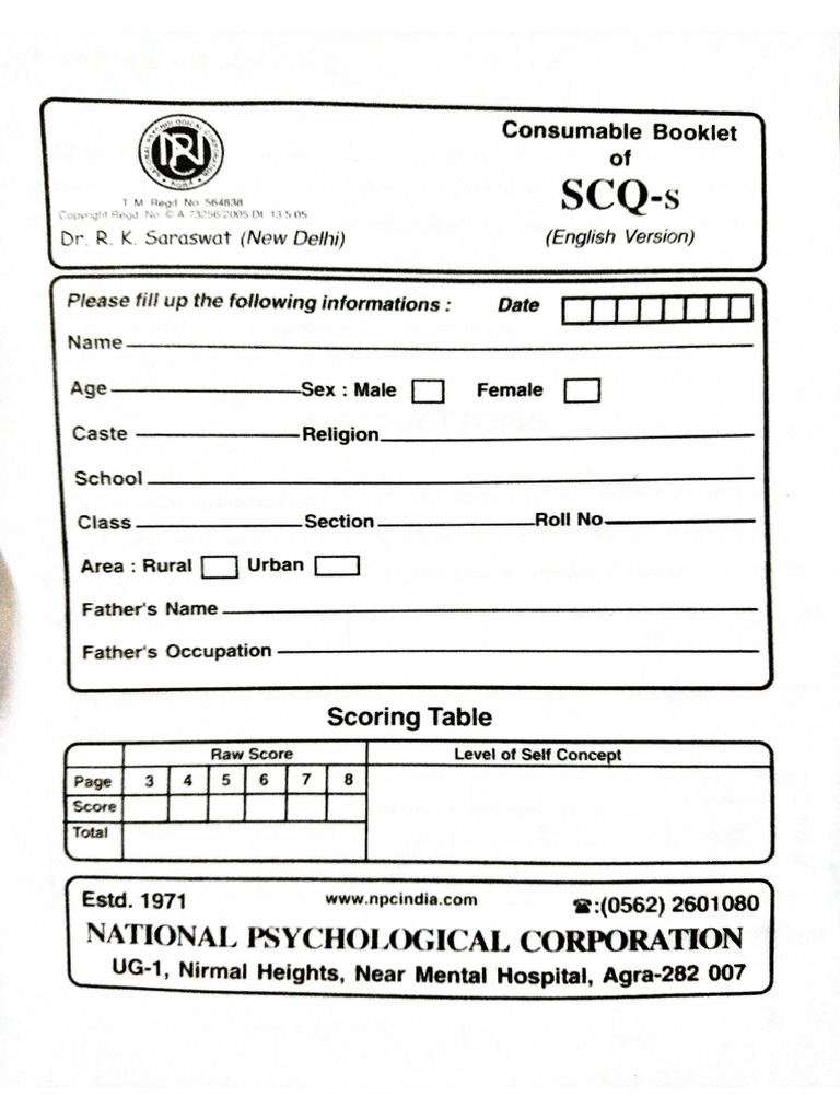 Self Concept Questionnaire | PDF