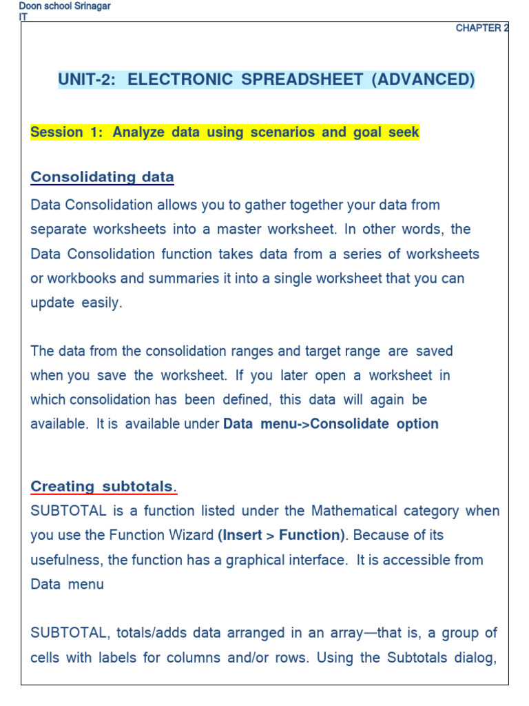 Chapter 2 It Class 10 | PDF | Spreadsheet | Worksheet
