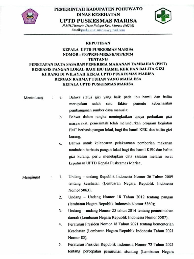 SK Penetapan Sasaran PMT Lokal | PDF