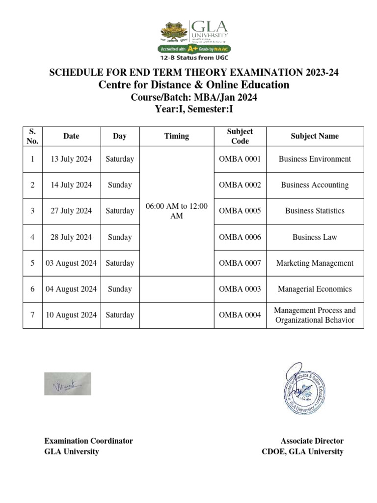 2024 End Term Exam Schedule CDOE | PDF | Distance Education | Computing