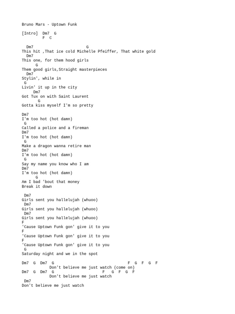 Bruno Mars - Uptown Funk | PDF | Songs Written | Popular Music