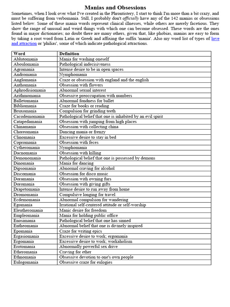 Manias and Obsessions | PDF | Obsessive–Compulsive Disorder | Mania