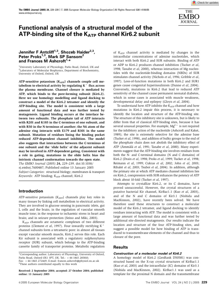 The EMBO Journal - 2005 - Antcliff | PDF | Protein Domain | Adenosine ...