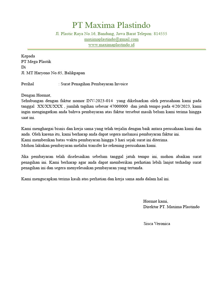 Surat Tagihan Bisnis - (Elvi Zahara Nasution) | PDF