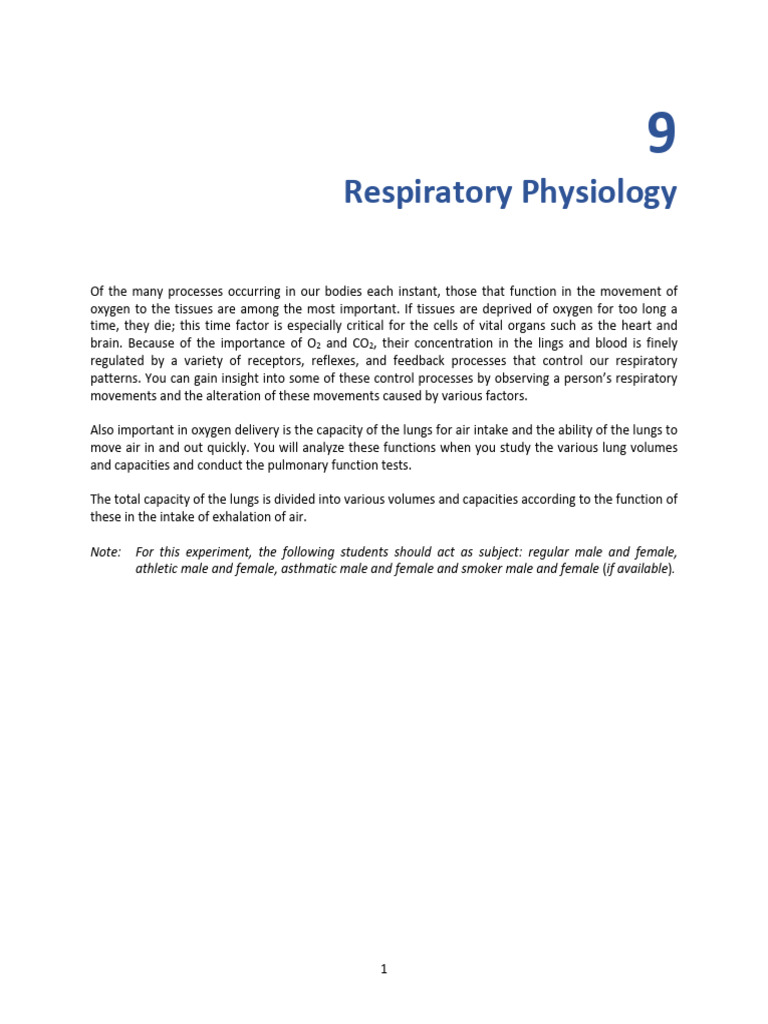 [MODULE] Experiment 10 - Respiratory Physiology | PDF | Breathing | Respiratory System