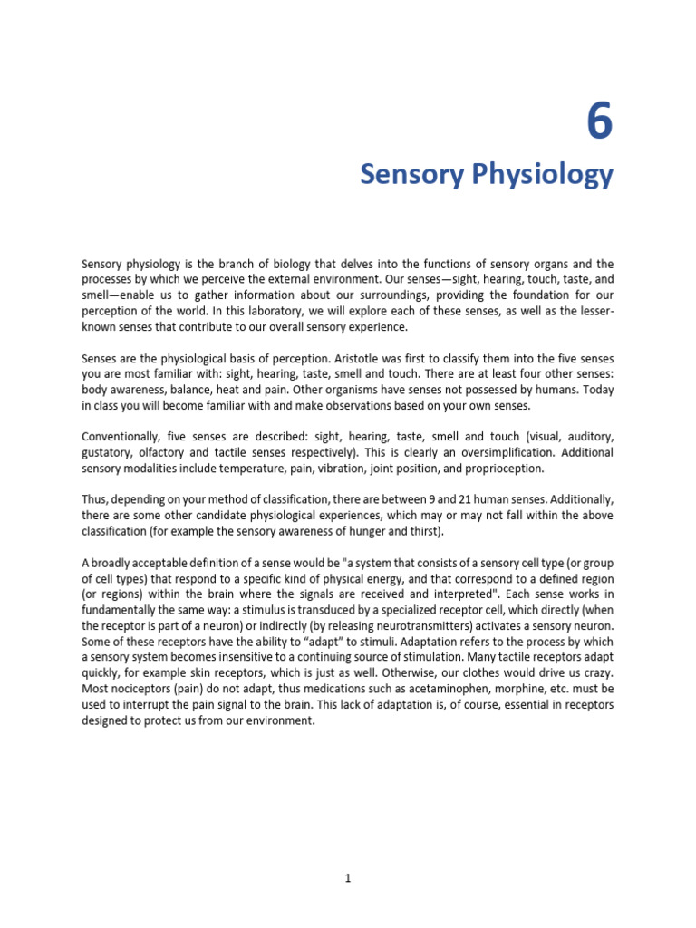 (MODULE) Experiment 6 - Sensory Physiology | PDF | Senses | Taste