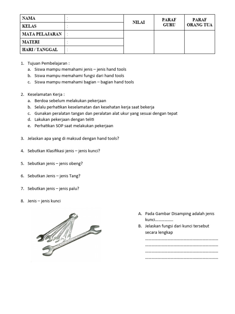 Panduan Lengkap Jenis Hand Tools | PDF