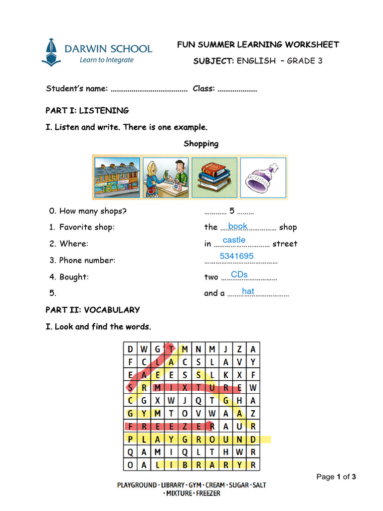 Grade 3 English Summer Worksheet | PDF | Language Acquisition | Applied ...