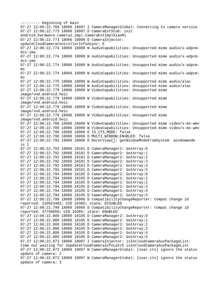 Camera Service Connection Logs | PDF | Java (Programming Language) | Android (Operating System)