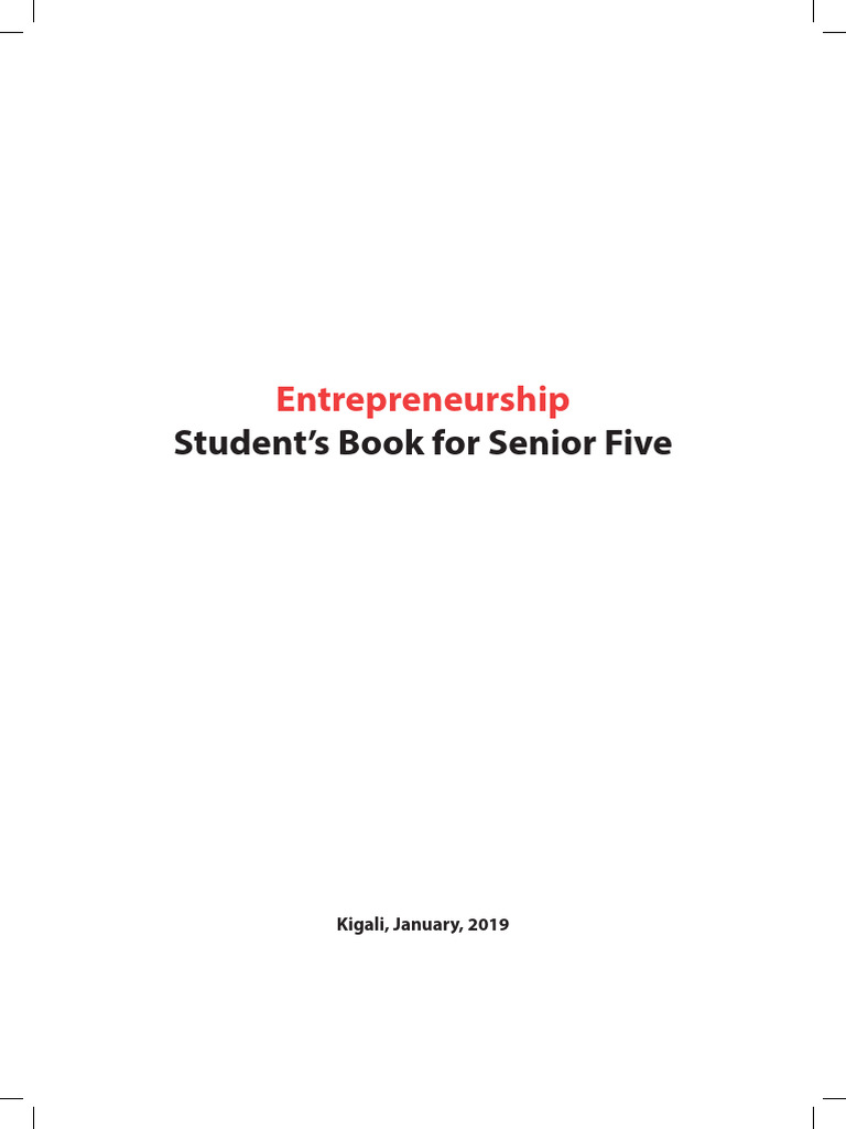 Secondary Schools - Entrepreneurship - Student's Book - Senior Five | PDF | Entrepreneurship ...