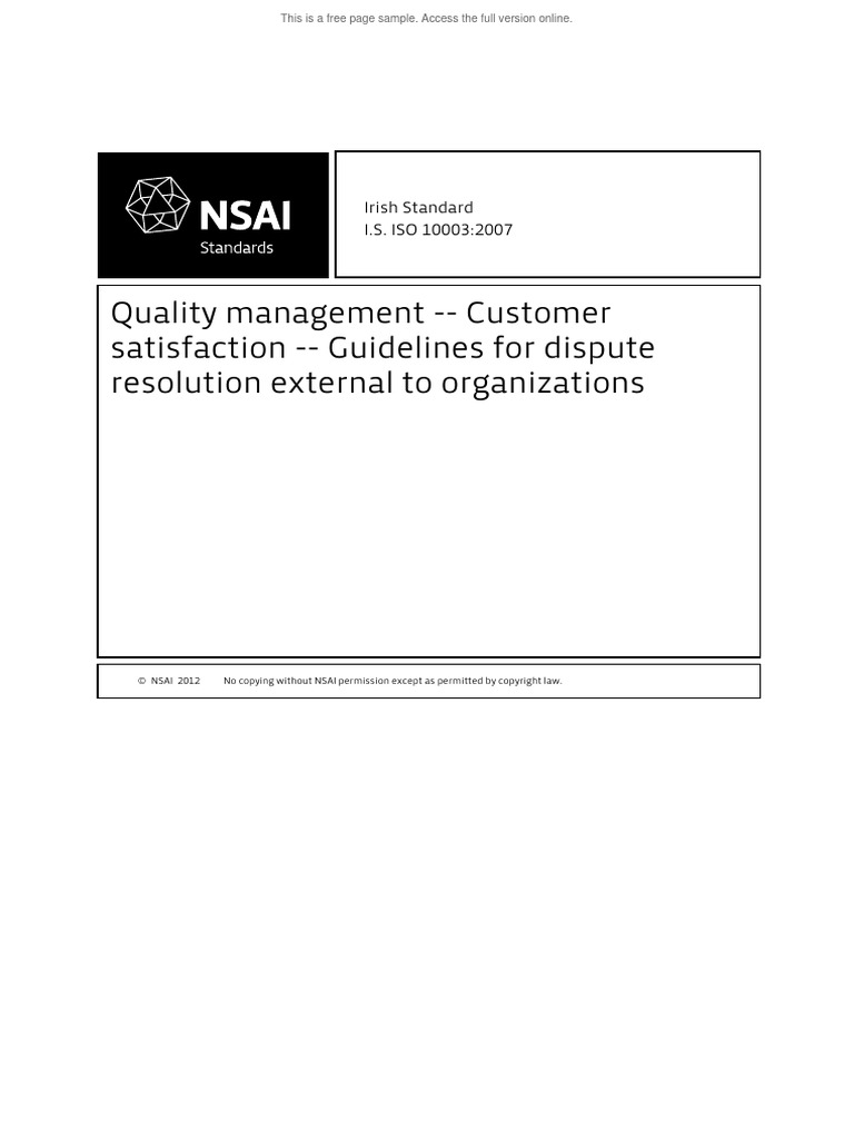 Quality Management - Customer Satisfaction - Guidelines For Dispute ...
