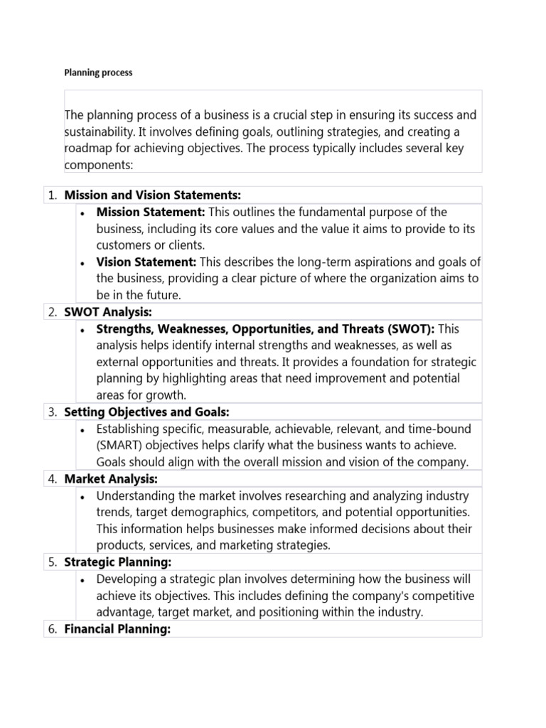 Planning Process | PDF | Goal | Strategic Planning