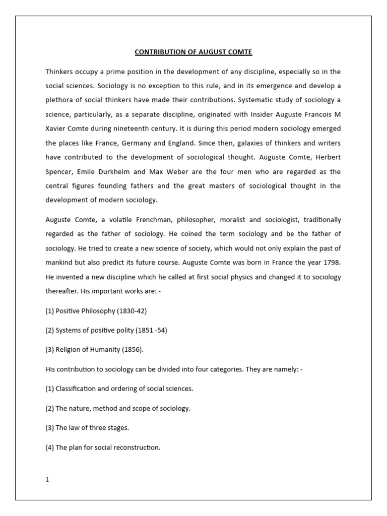 Contribution of August Comte | PDF | Sociology | Positivism