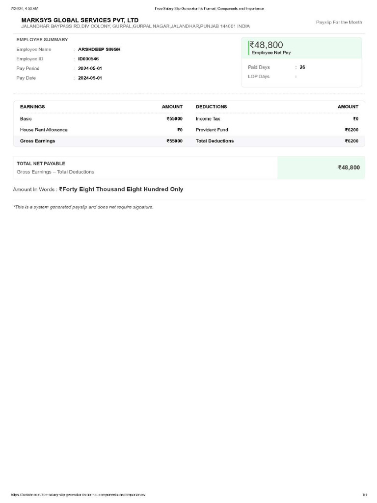 Free Salary Slip Generator It's Format, Components and Importance1 ...