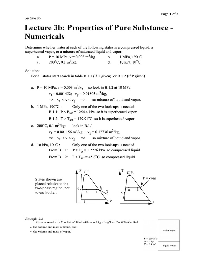 Lecture 3b - Properties of Pure Substance - Numericals | PDF