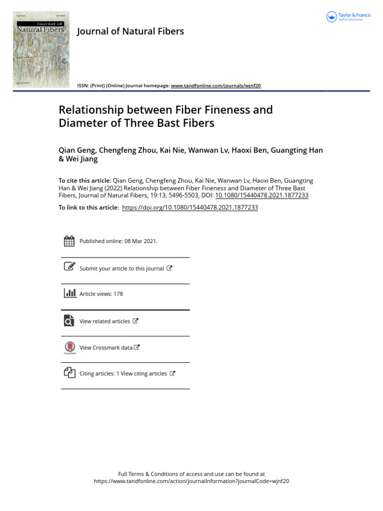 Relationship Between Fiber Fineness and Diameter of Three Bast Fibers ...
