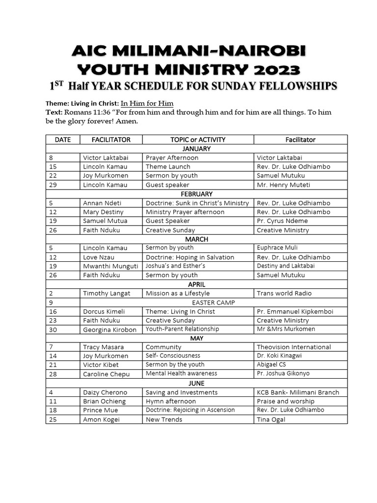 Fellowship Schedule - Half year 2023 Final | PDF | Religious Belief And ...