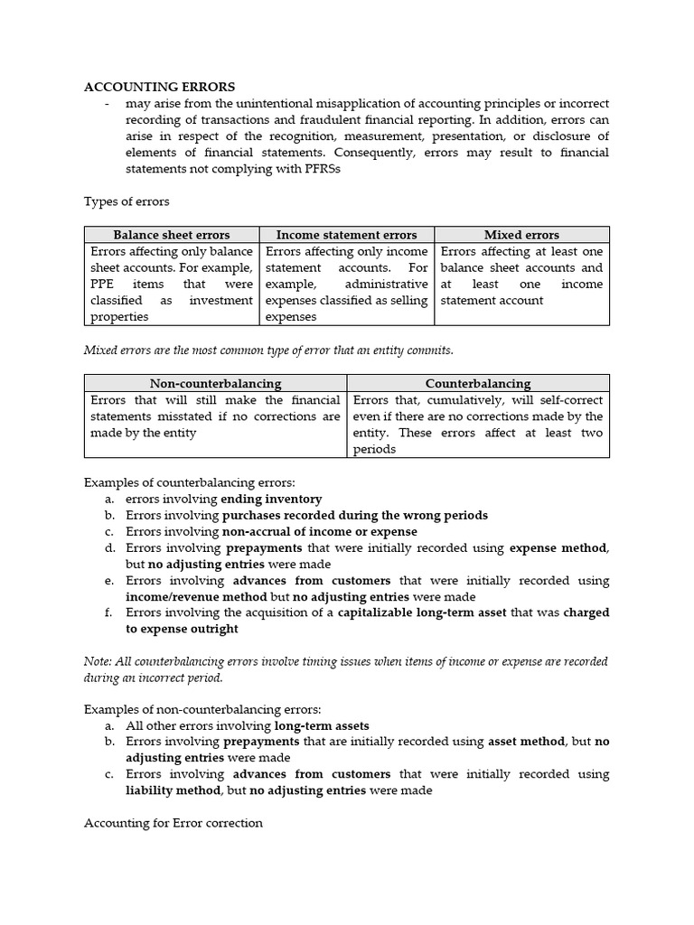 Notes Accounting Errors Pdf Expense Income Statement