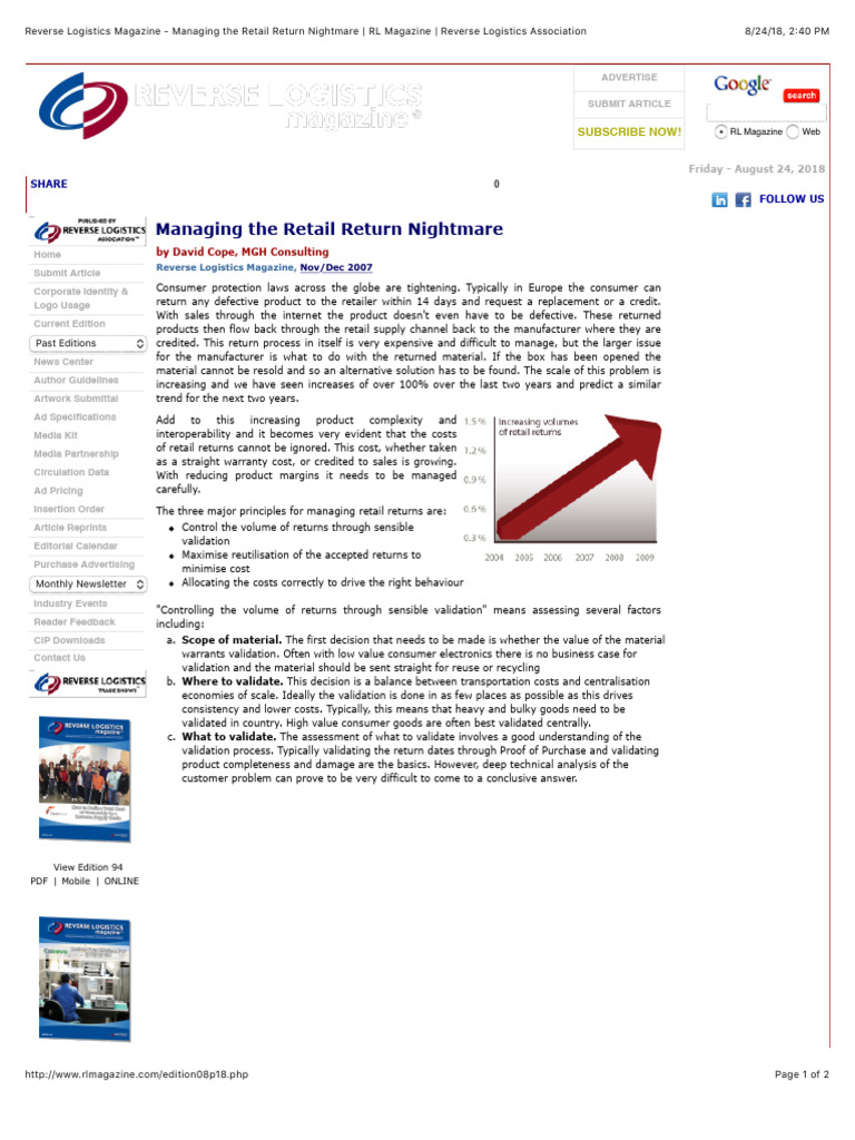 Reverse Logistics Magazine - Managing The Retail Return Nightmare - RL ...