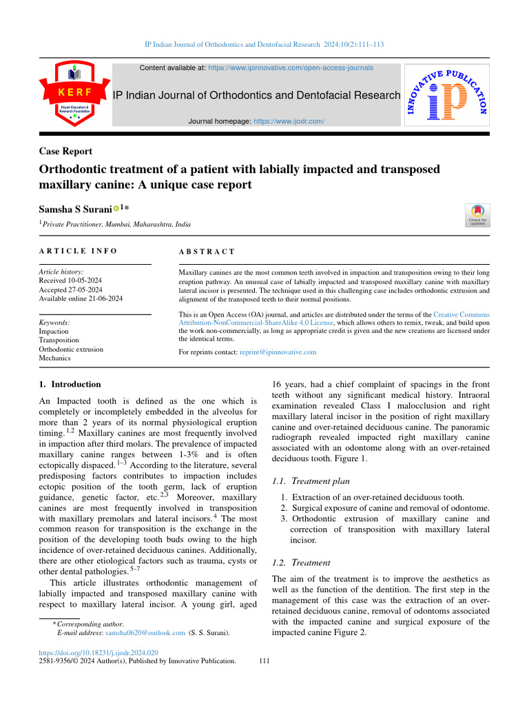 Orthodontic Treatment of A Patient With Labially Impacted and ...