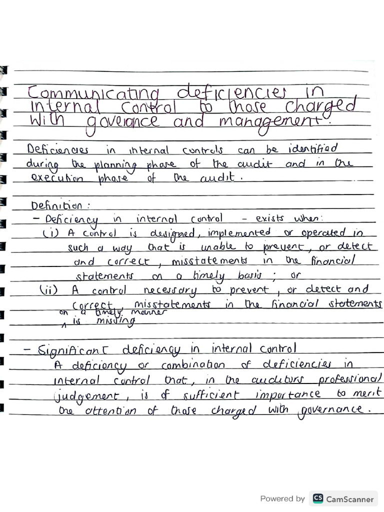 Communicating Deficiencies in Internal Controls | PDF