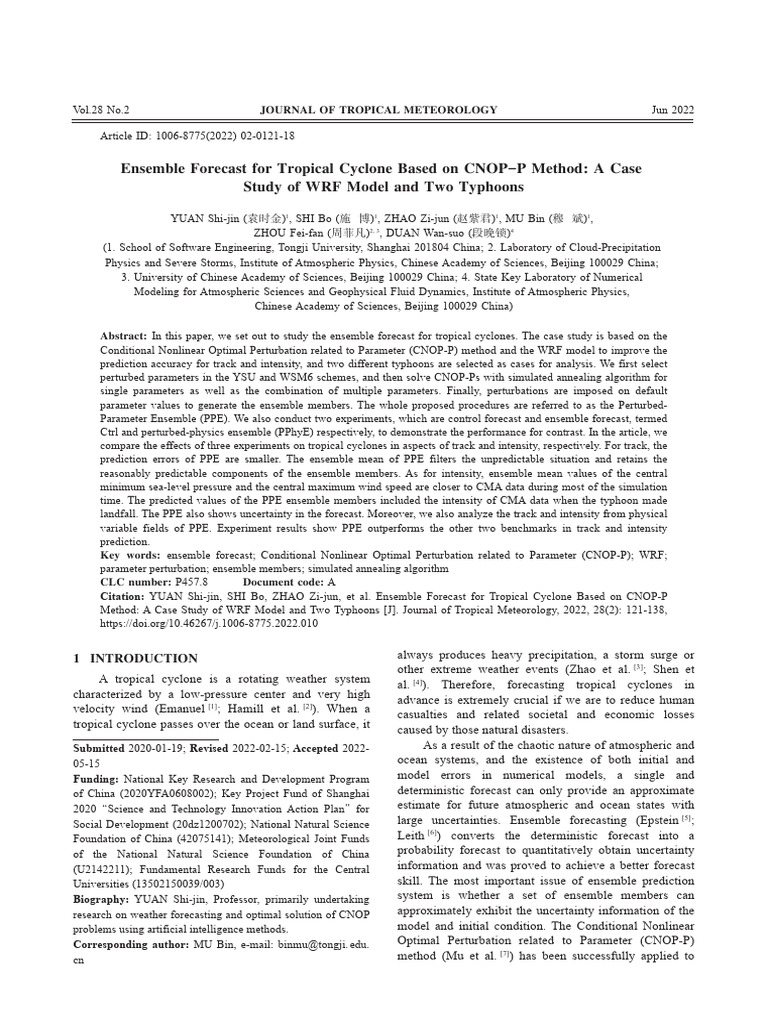 Ensemble Forecast For Tropical Cyclone Based On CNOP-P Method: A Case ...