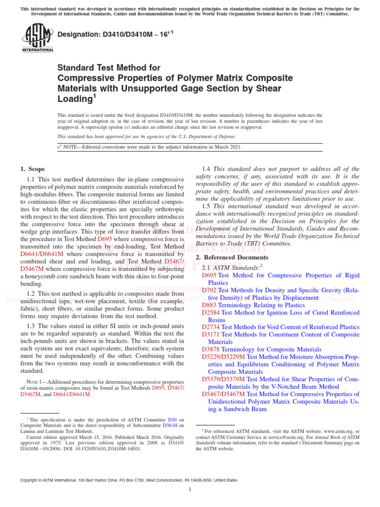 ASTM D3410 Compressive Test Method | PDF | Composite Material ...